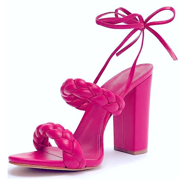 SCHUTZ | Shoes | Schultz New Zarda Hot Pink Block Heels Braided Chunky ...